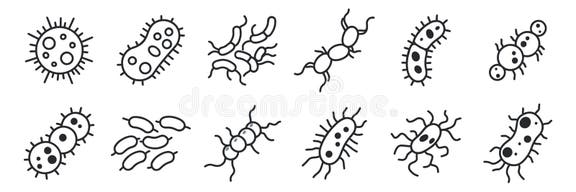 Bacteria, Microbe, Virus Outline Vector Icon Set. Microscopic Bacterium ...