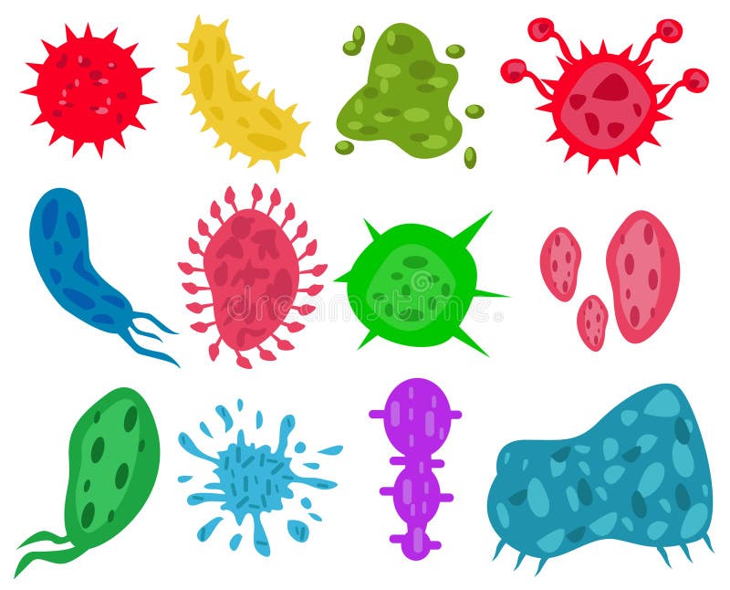 Bacteria, Microbes Icons Set Isolated on White. Infection, Bacillus ...