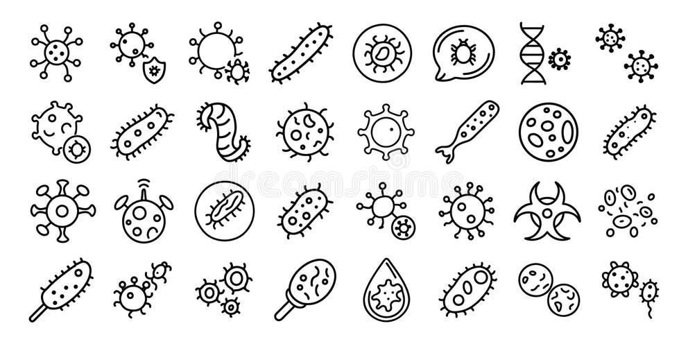 Bacteria, Microbes and Viruses Icons Set. Vector. Stock Vector ...