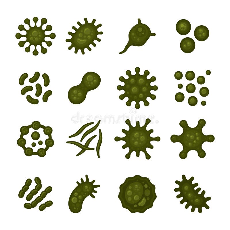 Bacteria, Microbes and Viruses Icons Set. Vector Stock Vector ...