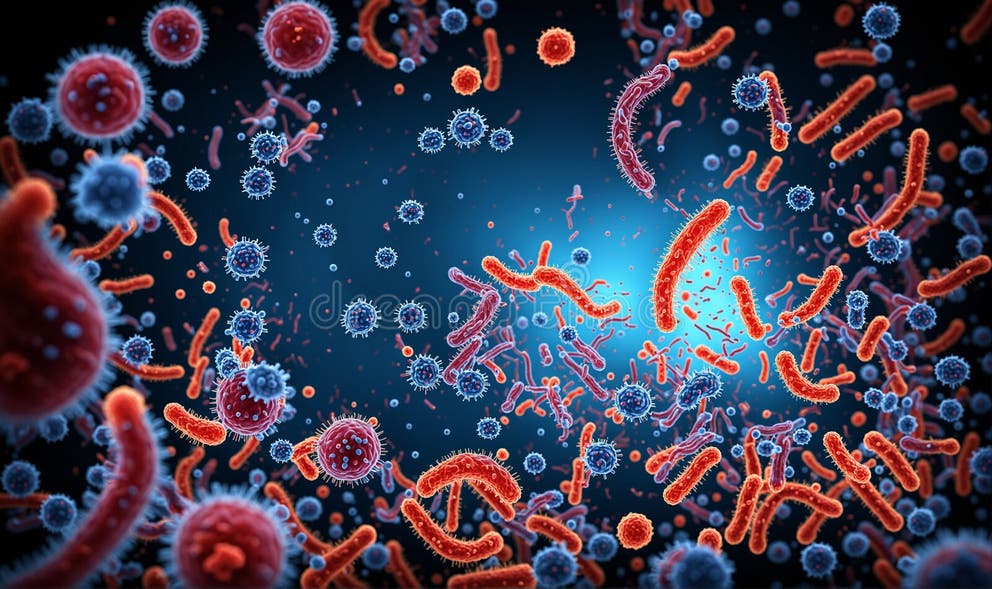 Bacteria and Microbiome Background Abstract Dramatic Stock Illustration ...