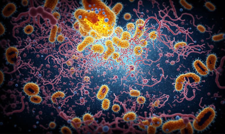 Bacteria and Microbiome Background Abstract Dramatic Stock Illustration ...