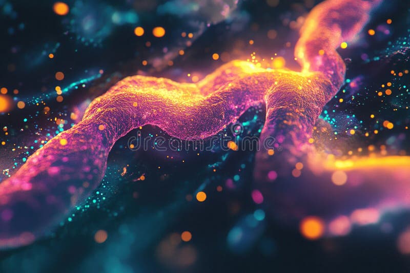 Bacteria Microorganism Under Microscope with Glowing Fluorescent ...