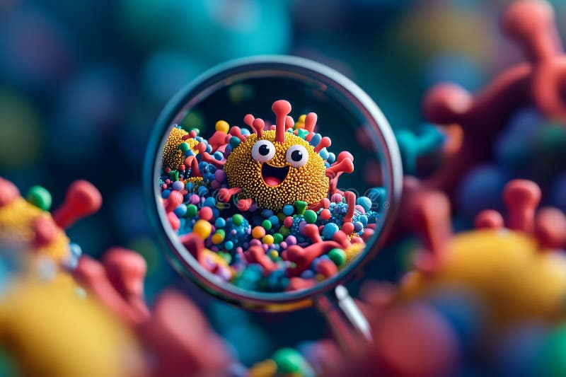 Bacteria in a Microscope. Cartoon Character of Bacteria. Microbiology ...