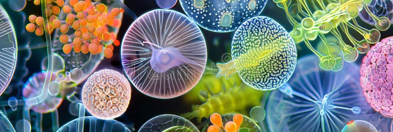 Bacteria or Protozoa Seen Under a Microscope. Microscopic Unicellular ...