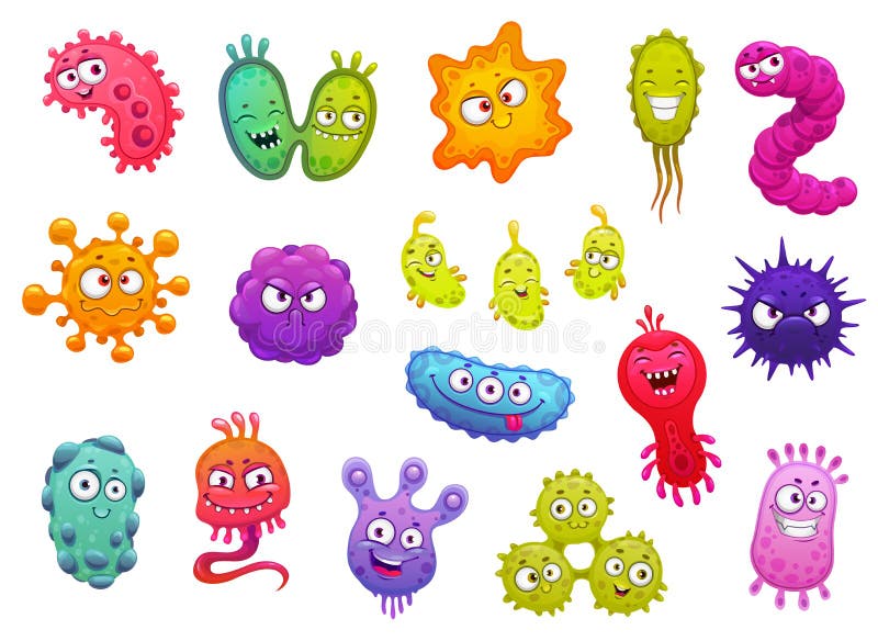 Bacteria, Smiling Pathogen Microbes and Viruses Stock Vector ...