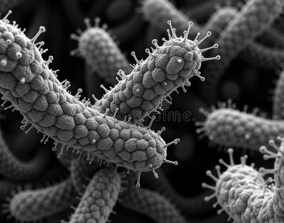 Bacteria Under Electron Microscope. Ultra-detailed Black-and-white ...