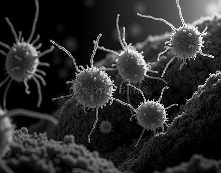 Bacteria Under Electron Microscope. Ultra-detailed Black-and-white ...