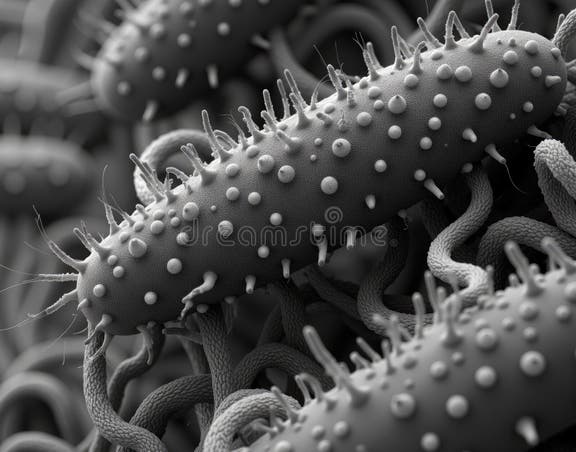Bacteria Under Electron Microscope. Ultra-detailed Black-and-white ...
