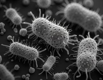 Bacteria Under Electron Microscope. Ultra-detailed Black-and-white ...