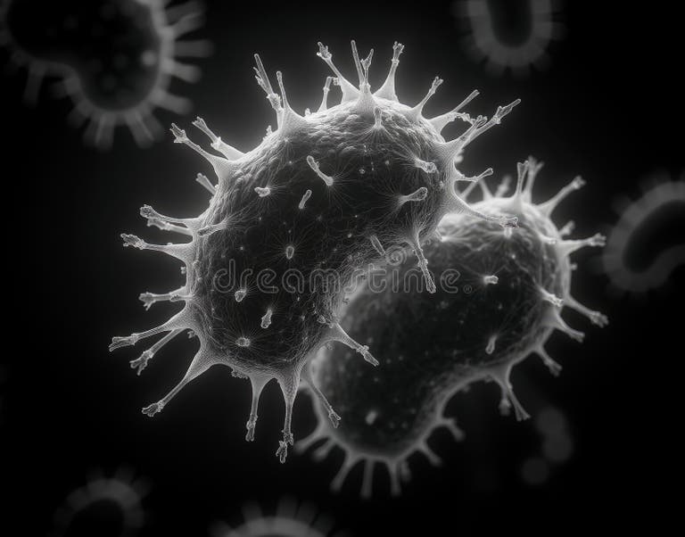 Bacteria Under Electron Microscope. Ultra-detailed Black-and-white ...