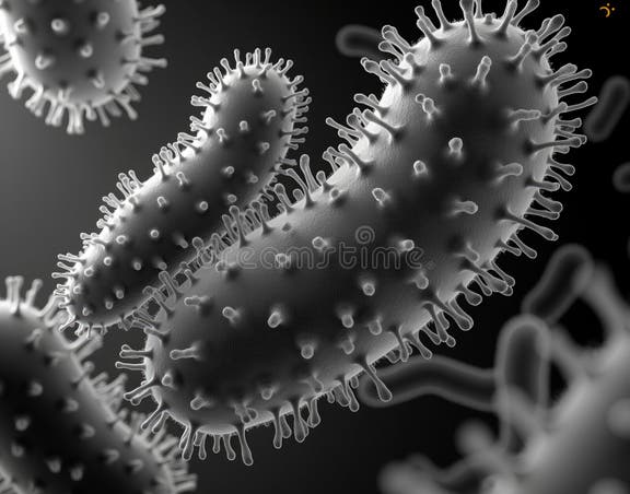 Bacteria Under Electron Microscope. Ultra-detailed Black-and-white ...