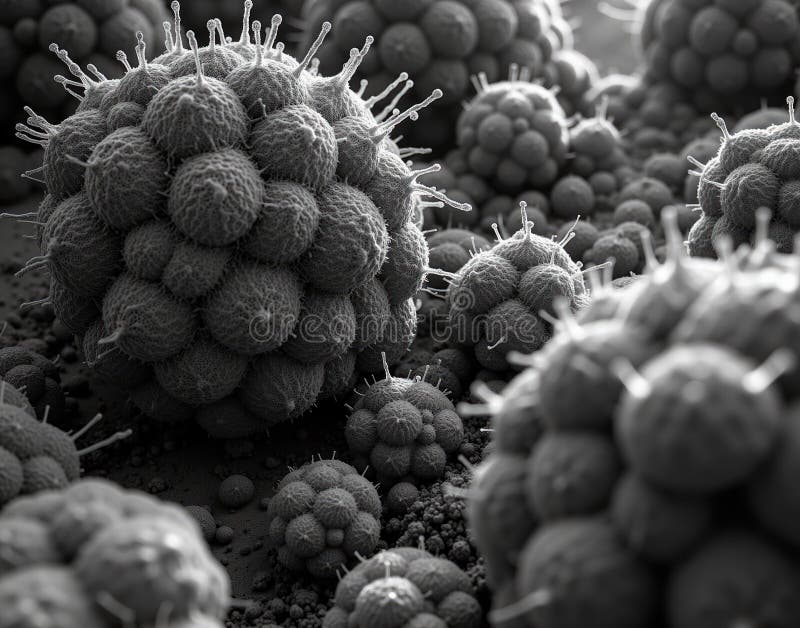 Bacteria Under Electron Microscope. Ultra-detailed Black-and-white ...