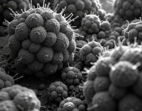 Bacteria Under Electron Microscope. Ultra-detailed Black-and-white ...