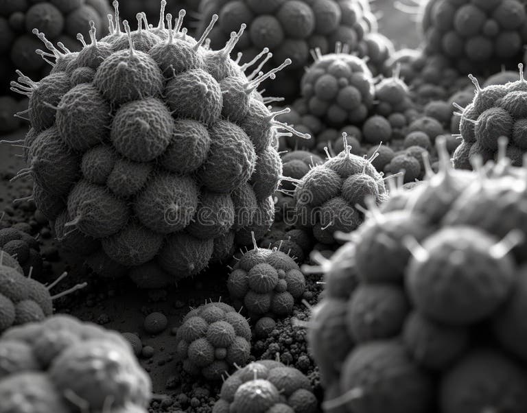 Bacteria Under Electron Microscope. Ultra-detailed Black-and-white ...