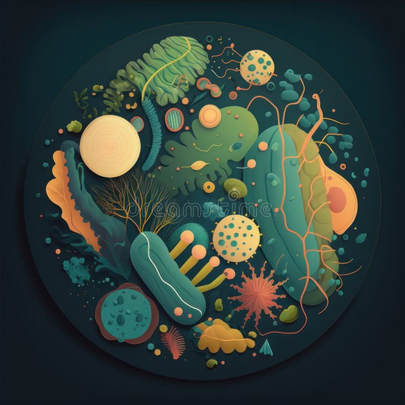Bacteria Under the Microscope. Beautiful Colorful Illustration. Style ...