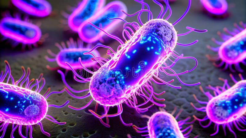 Bacteria Under Microscope Showing Purple Microorganisms with Intricate ...