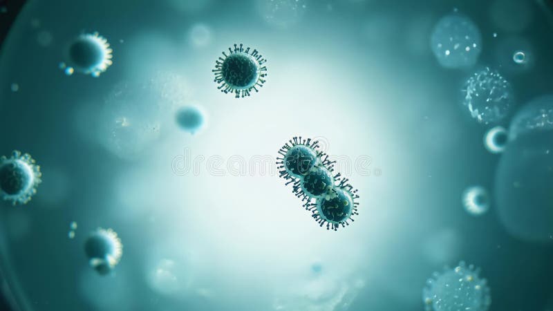 Bacteria Under Microscope Splitting into Two, Surrounded by a ...