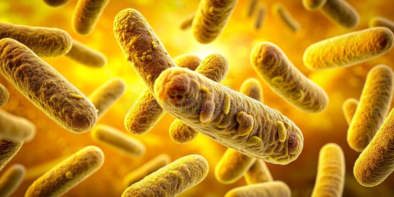 Bacteria Under Microscope on a Yellow Background Escherichia Coli ...