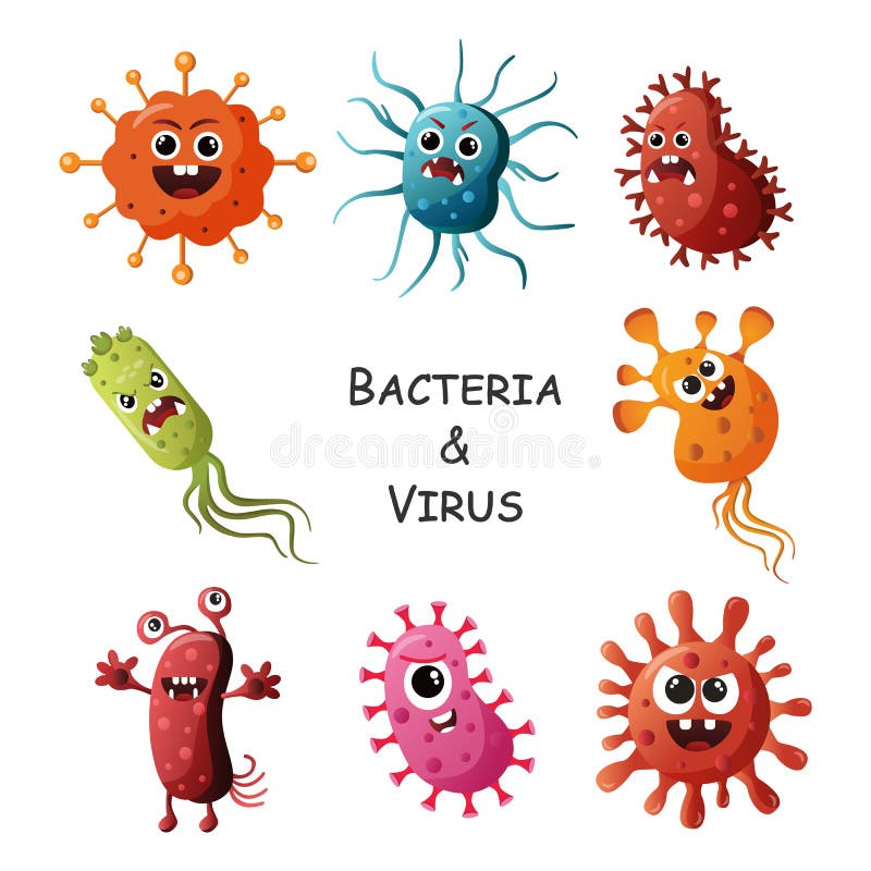 Bacteria and Virus Cartoon Characters Design . Vector Stock Vector ...