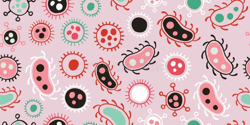 Bacteria Virus Doodle Seamless Pattern, Minimalism Stock Vector ...