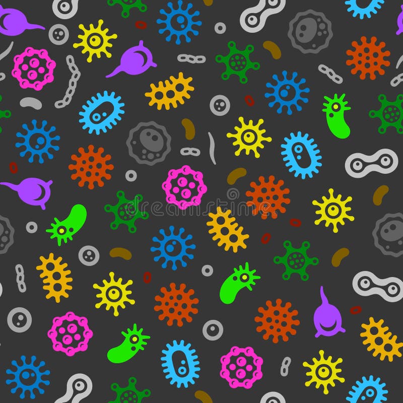 Bacteria and Virus Microbe Seamless Pattern. Vector Color Background Stock Vector - Illustration ...