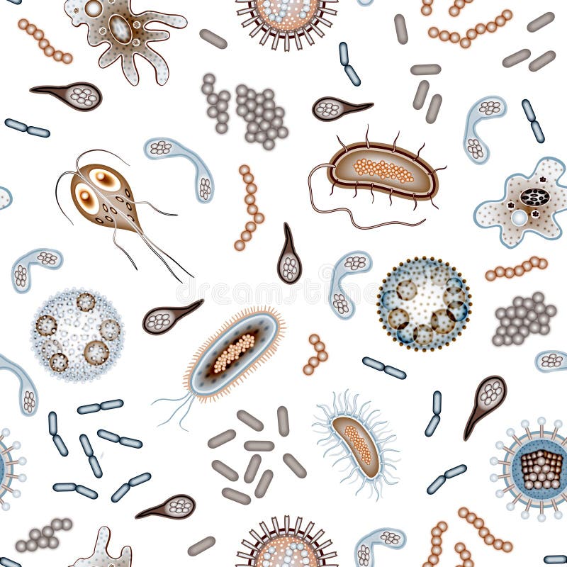 Viruses and Bacteria Seamless Pattern Stock Vector - Illustration of ...