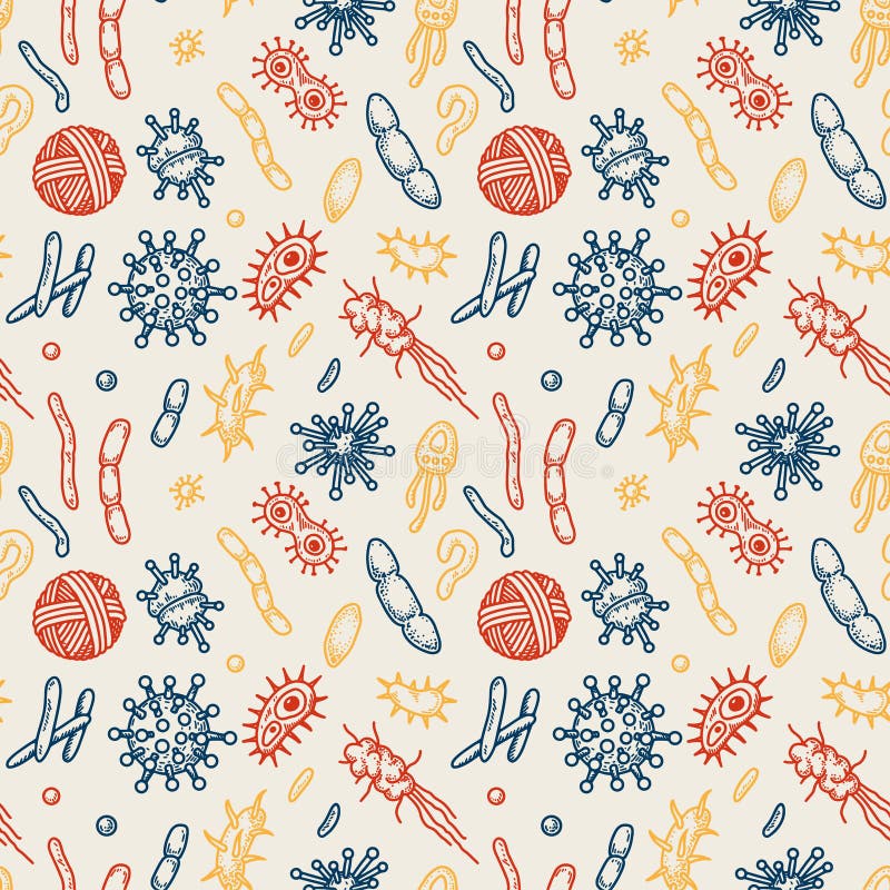 Bacteria and Virus Seamless Pattern. Scientific Vector Illustration in ...