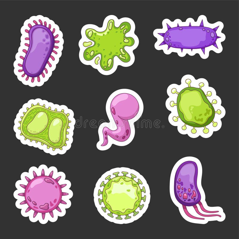Bacteria and Virus. Sticker Bookmark Stock Vector - Illustration of ...