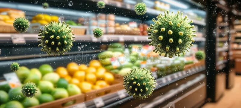 Bacteria Visualization in Grocery Store Produce Section, Highlighting ...