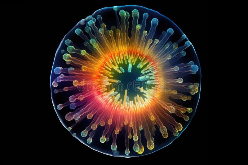 Bacterial Cell with Multicolor Spores Under Microscopy. Generative AI ...