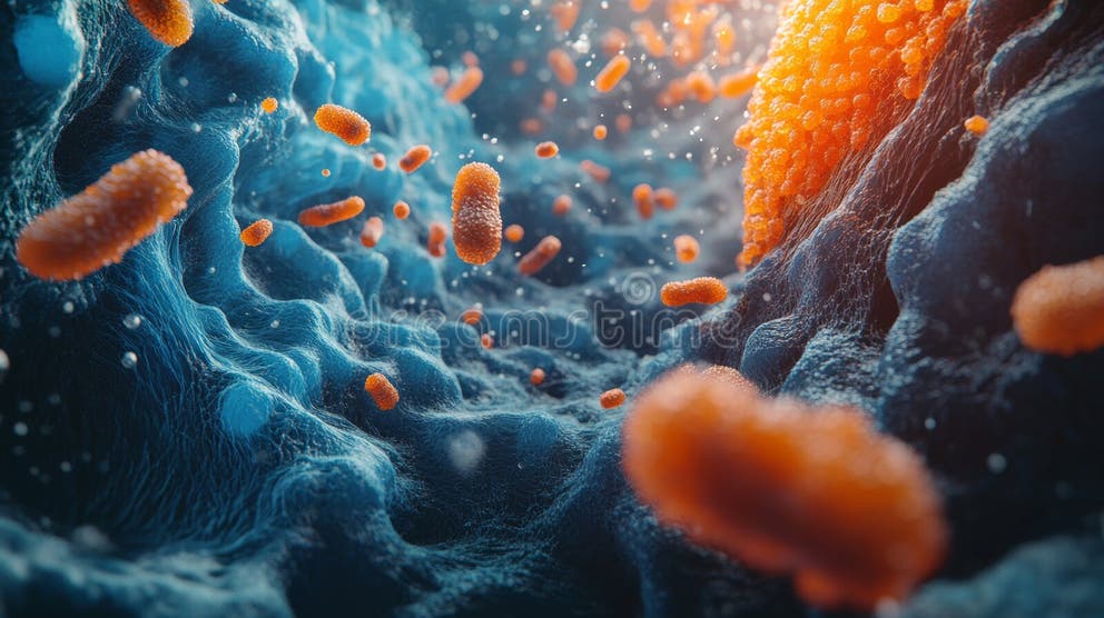 Bacterial Colonies in Blue Digital Environment Representing ...