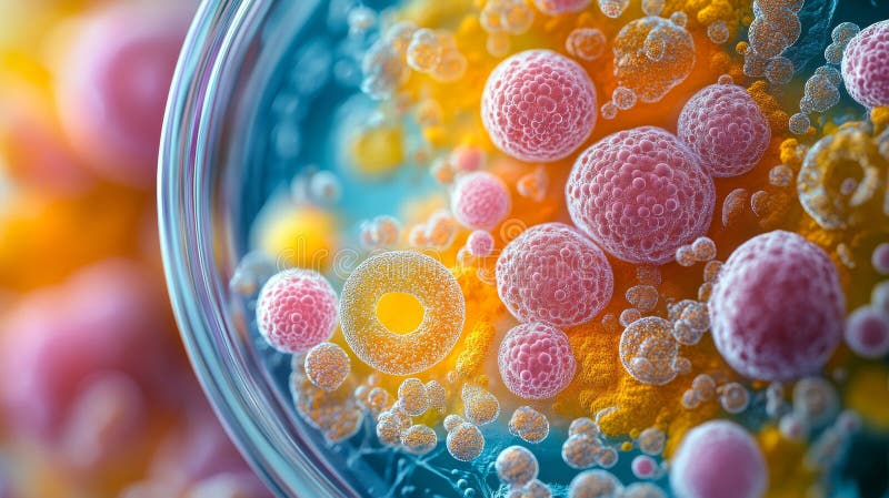 Bacterial Colonies Forming on Agar Medium Under a Microscope in a ...