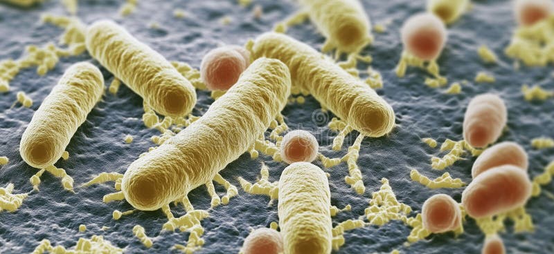 Bacterial Microorganisms Under Microscope, Detailed View of Rod-Shaped ...