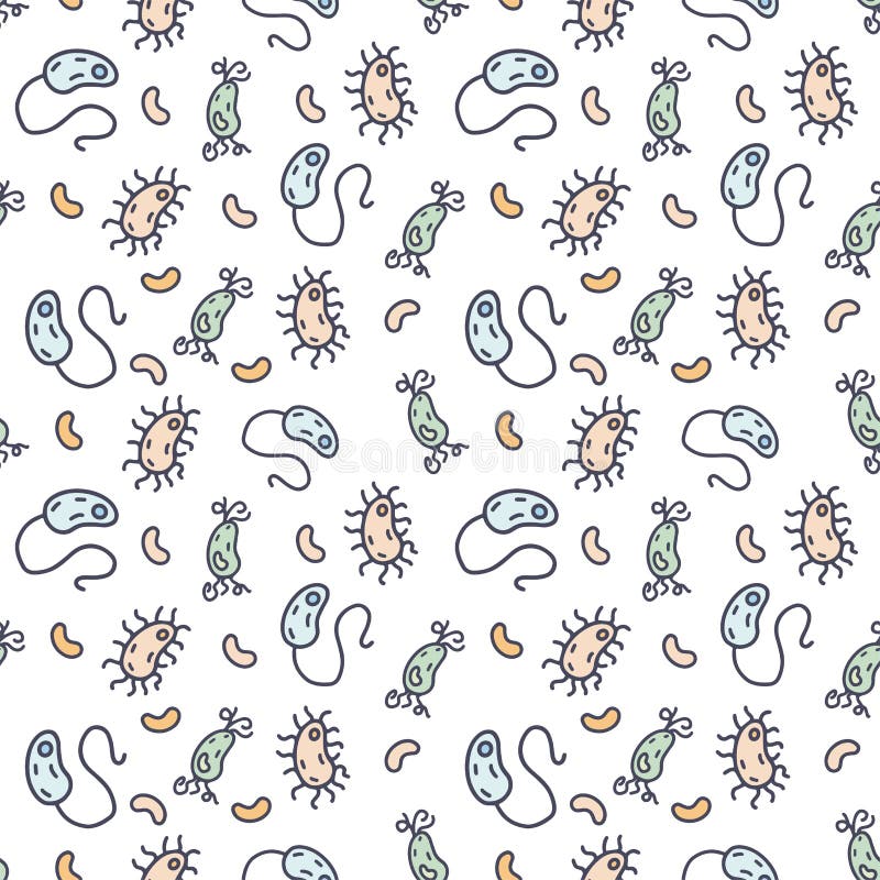 Bacterial Organisms Color Vector Doodle Simple Seamless Pattern Stock ...