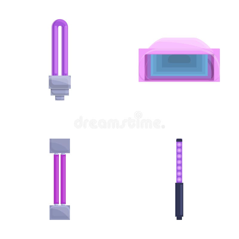 Bactericidal Lamp Icons Set Cartoon Vector. Luminous Lamp with ...