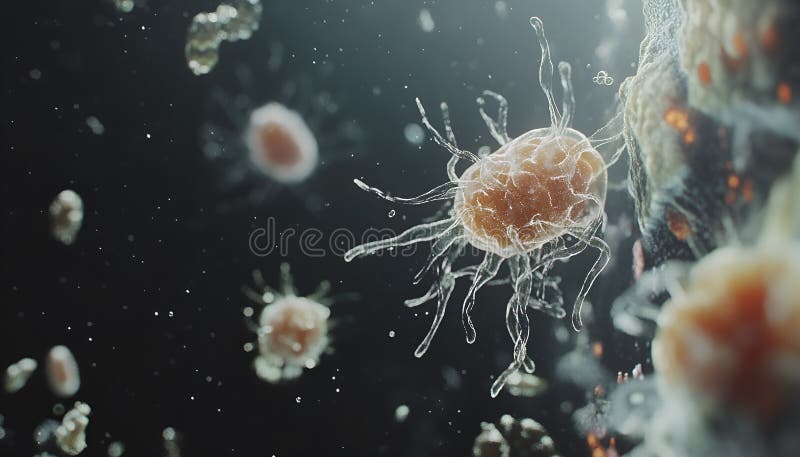 Bacterium Floating in Space with Other Microorganisms. Microscopic View ...
