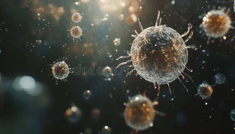 Bacterium Floating in Space with Other Microorganisms. Microscopic View ...