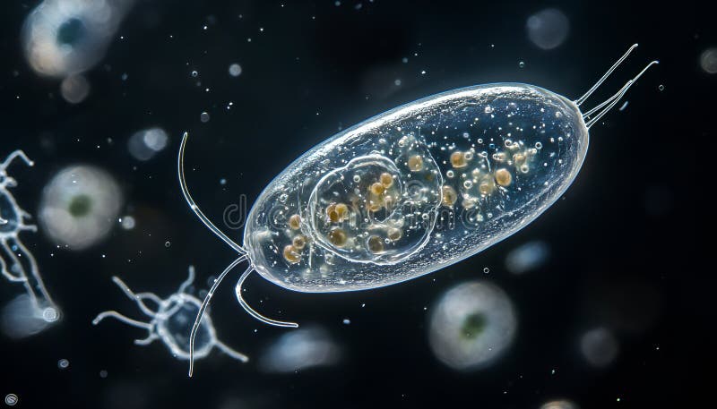 Bacterium Floating in Space with Other Microorganisms. Microscopic View ...