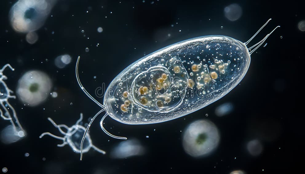 Bacterium Floating in Space with Other Microorganisms. Microscopic View ...