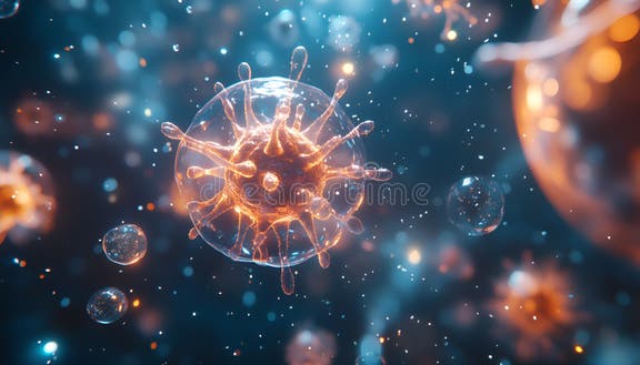 Bacterium Floating in Space with Other Microorganisms. Microscopic View ...