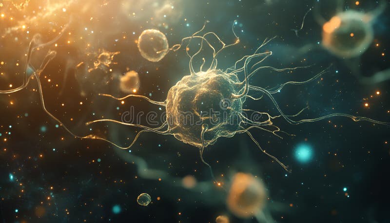 Bacterium Floating in Space with Other Microorganisms. Microscopic View ...