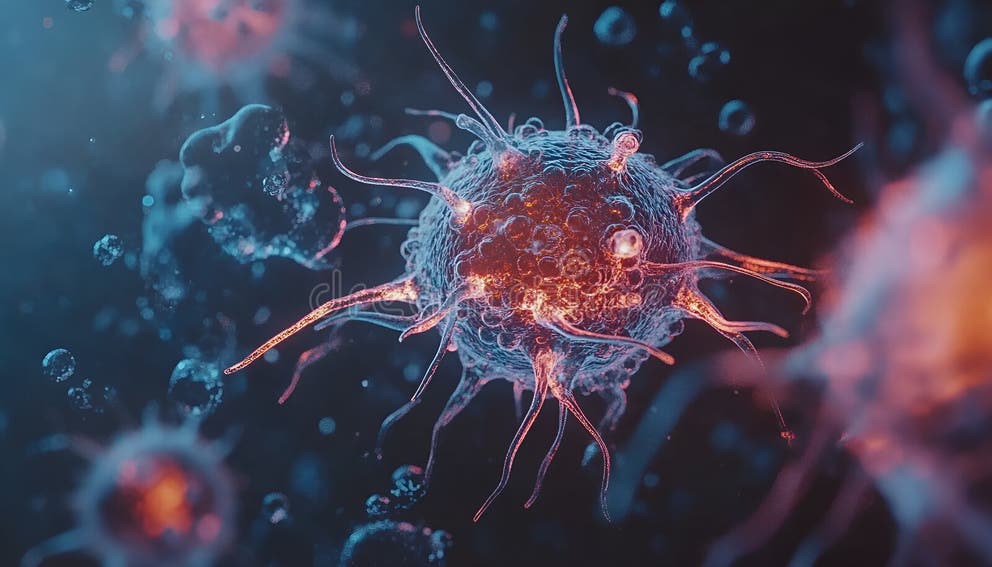 Bacterium Floating in Space with Other Microorganisms. Microscopic View ...