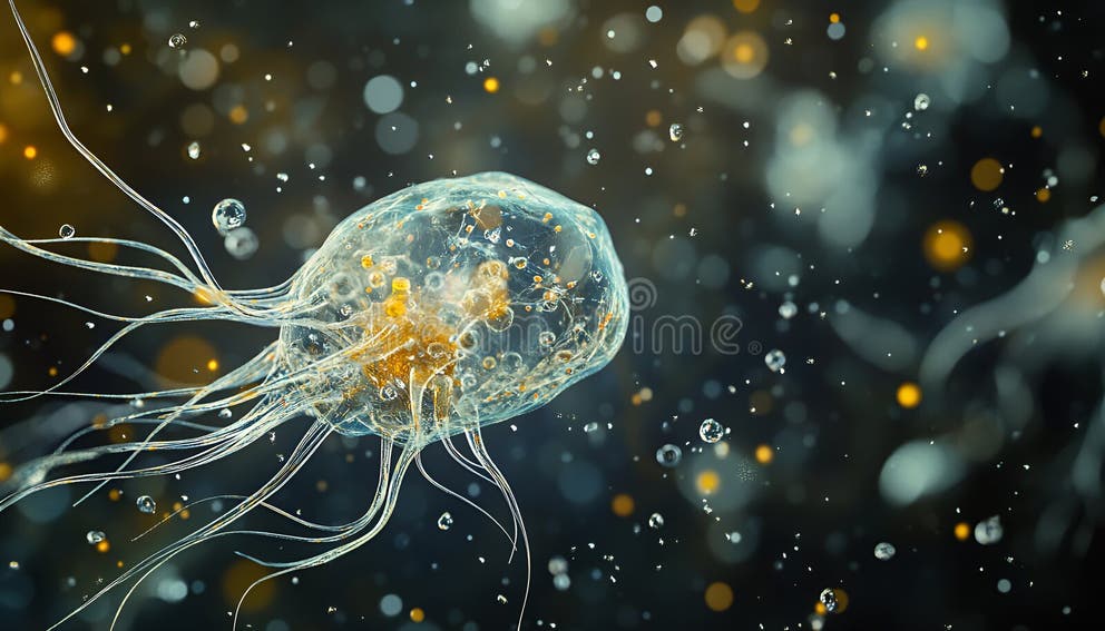 Bacterium Floating in Space with Other Microorganisms. Microscopic View ...