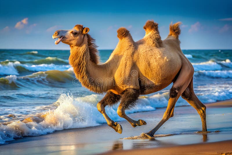 Bactrian Camel runs sea stock illustration. Illustration of mammal ...