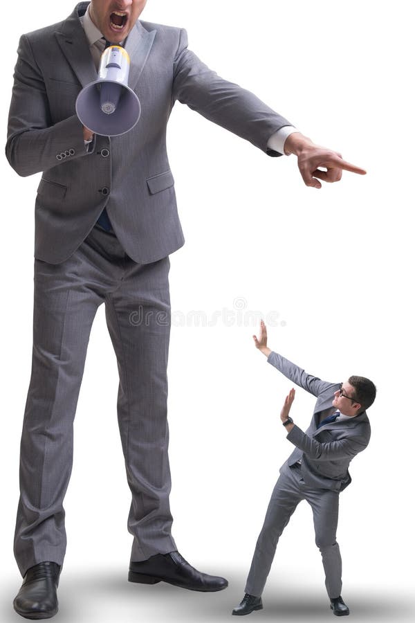 The Bad Angry Boss Shouting At Employee With Loudspeaker Stock Image ...