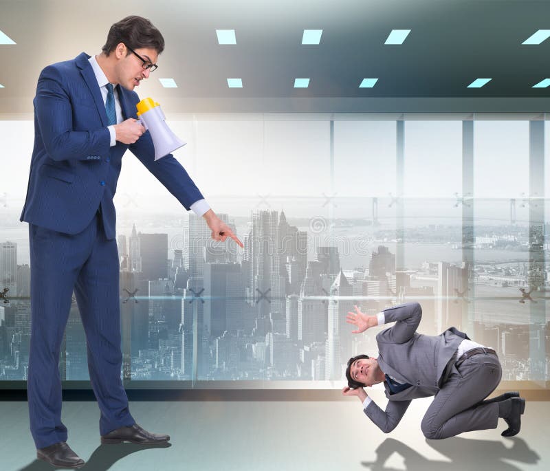 Bad Angry Boss Shouting at Employee with Loudspeaker Stock Image ...