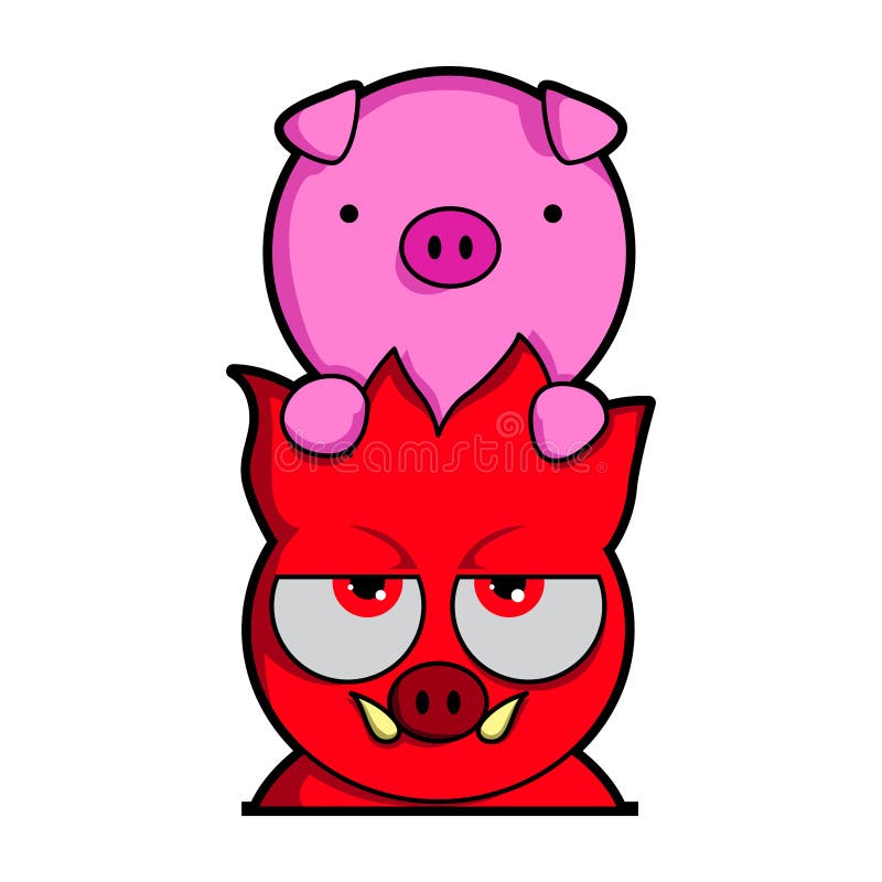 Cartoon Hell Pig and Pig Illustration Stock Vector - Illustration of ...