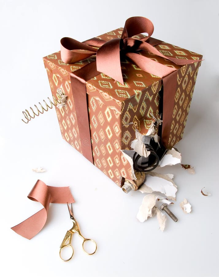 Bad, Broken, Unwanted Present: a Damaged Gift Box with Junk and Debris ...