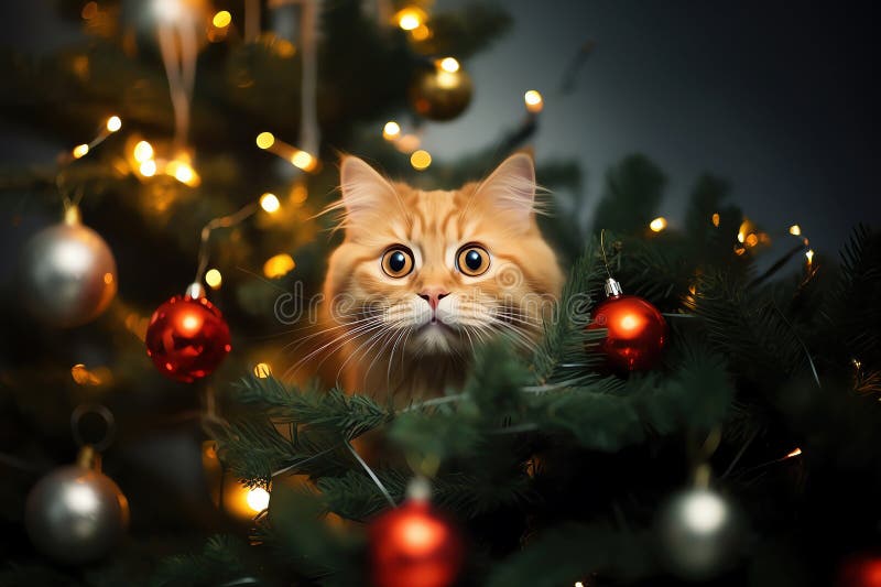 Bad Cat in the Chhristmas Tree, AI Generated Stock Illustration ...